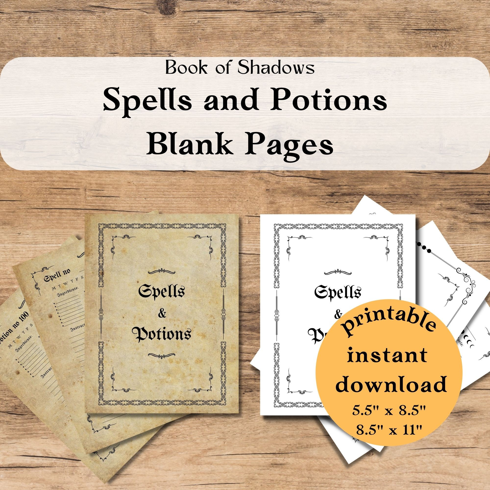 Blank Book of Shadows Pages, Spells and Potions Witchcraft Printable ...