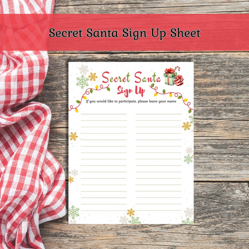 Secret Santa Questionnaire, Sign Up, Gift Tags (printable PDF) - Etsy
