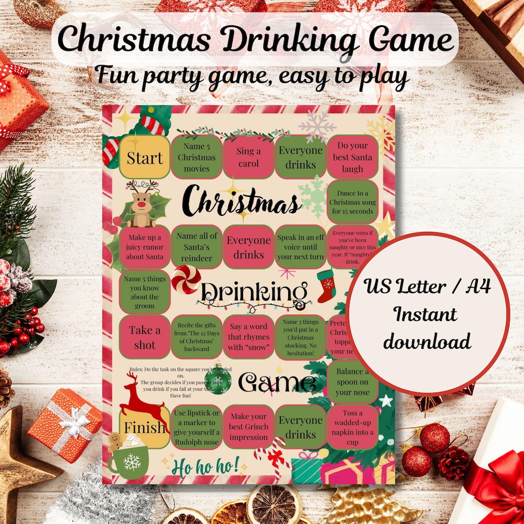 Christmas Drinking Game, Fun Party Activity for Adults, Printable Board ...