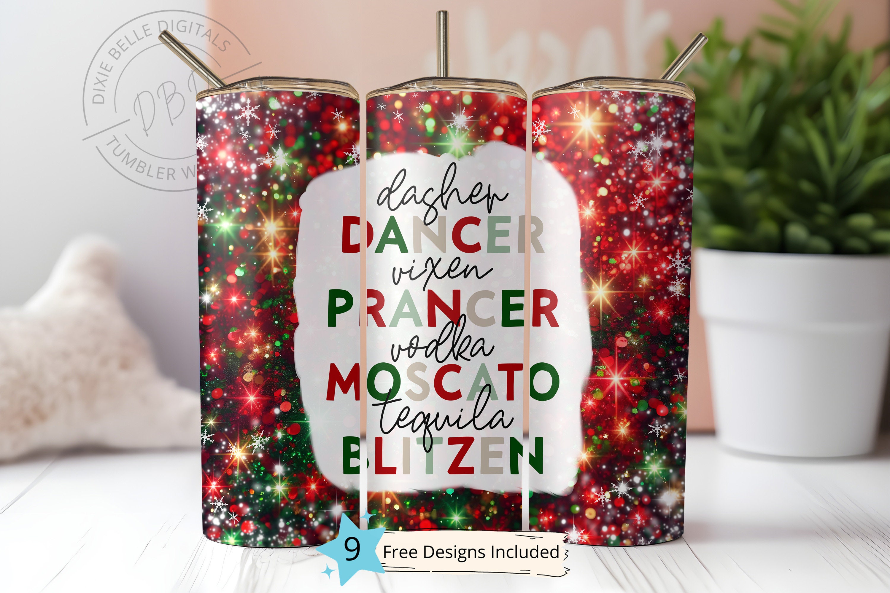 Dasher Dancer Vixen Prancer 20 Oz Skinny Tumbler Sublimation Design ...