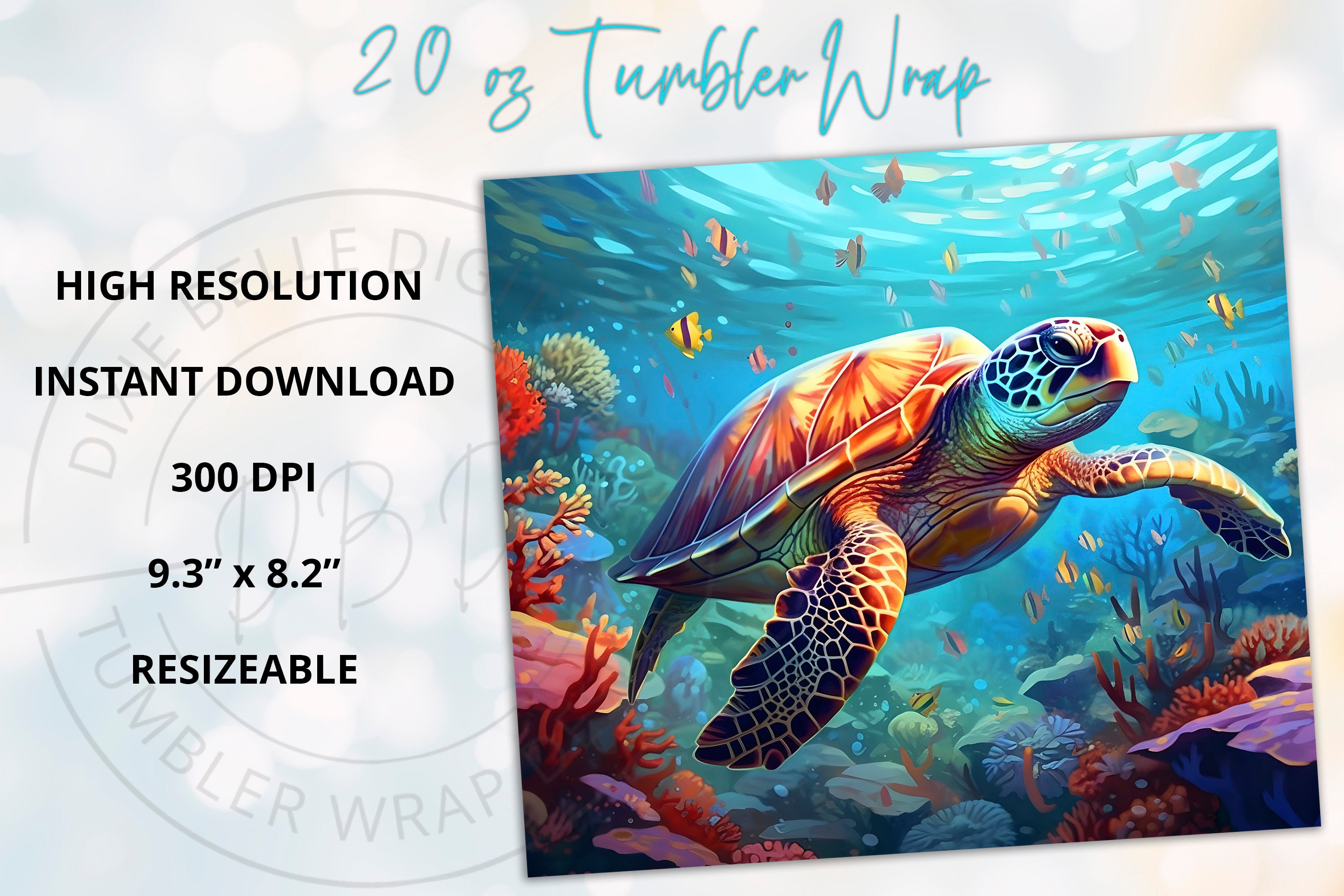 Sea Turtle PNG 20 Oz Skinny Tumbler Sublimation Design Digital Download ...
