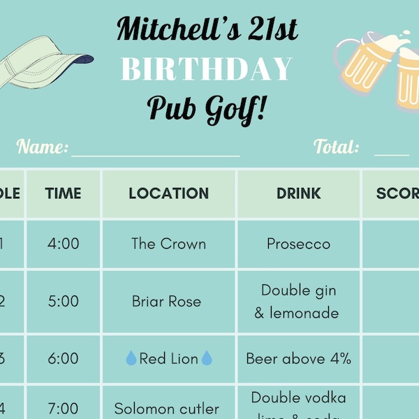 Customisable Pub Golf Template Blue Champagne Template - Etsy