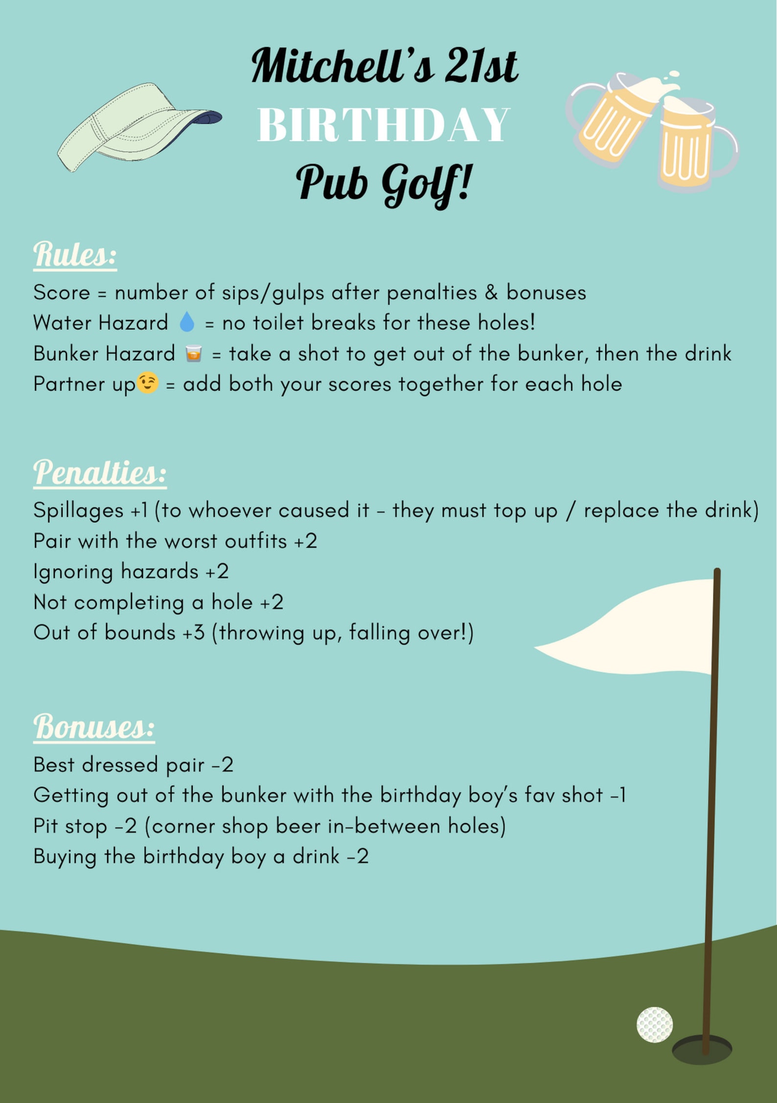Customisable Pub Golf Templates - Green Pint Template - Etsy