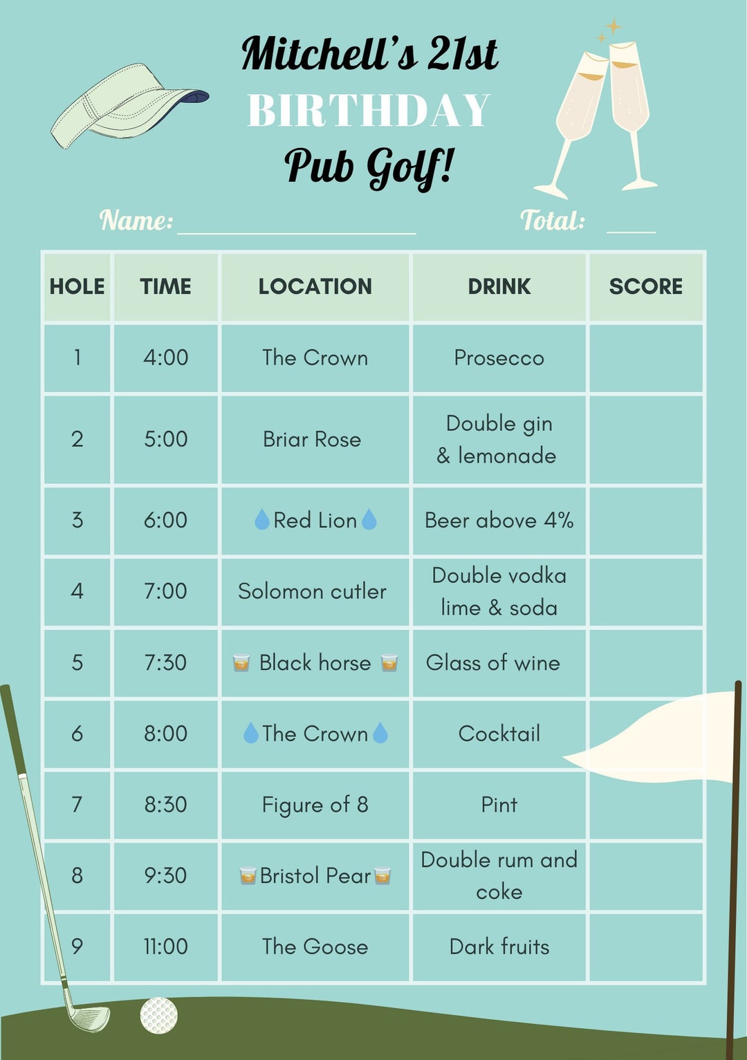 Customisable Pub Golf Templates - Green Champagne Template - Etsy