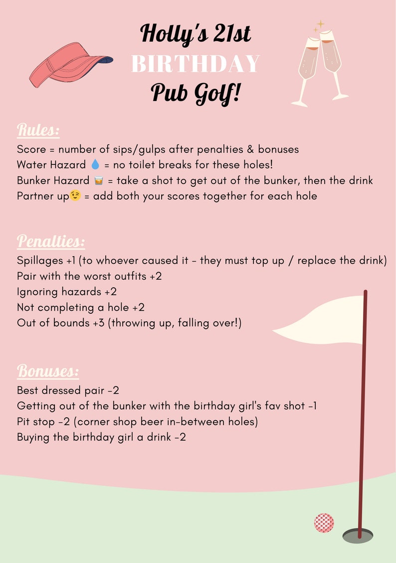 Customisable Pub Golf Templates - Pink Champagne Template - Etsy