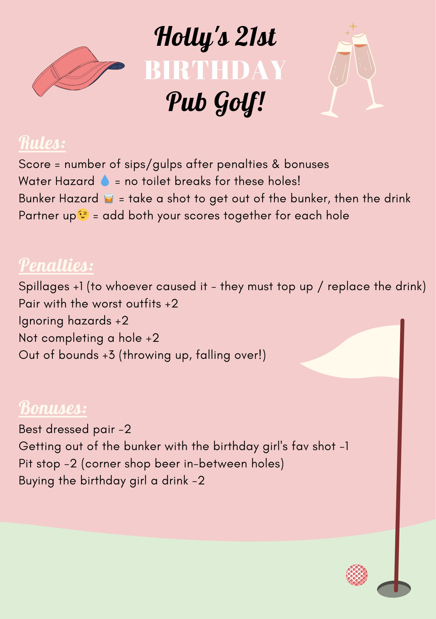 Customisable Pub Golf Templates - Pink Champagne Template - Etsy