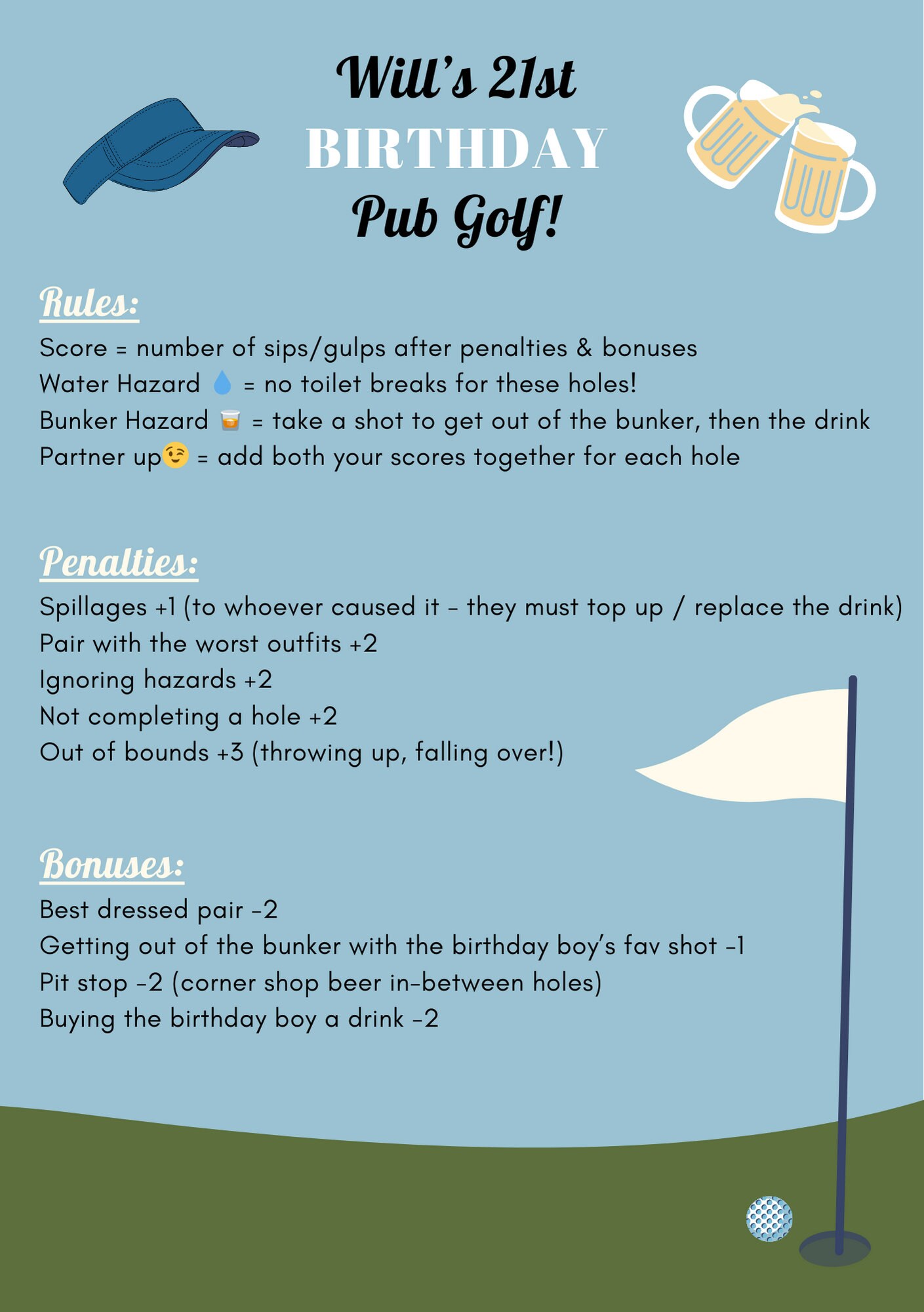 Customisable Pub Golf Templates - Blue Pint Template - Etsy