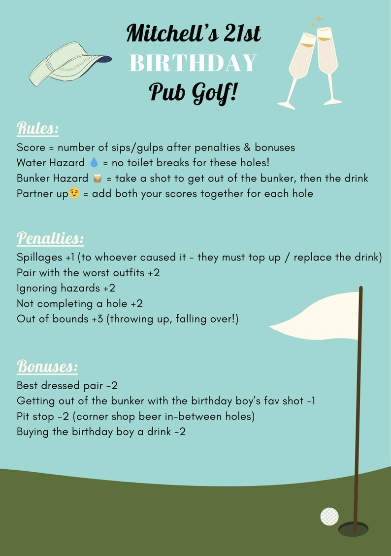 Customisable Pub Golf Templates - Green Champagne Template - Etsy