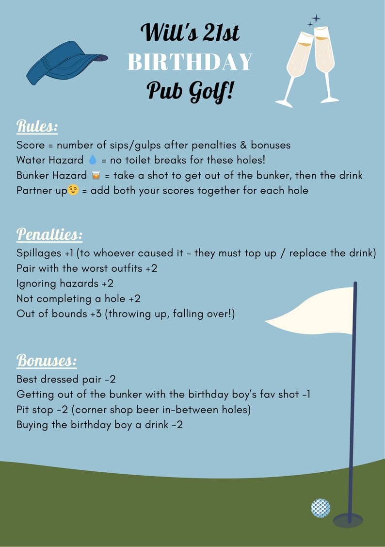 Customisable Pub Golf Template - Blue Champagne Template - Etsy