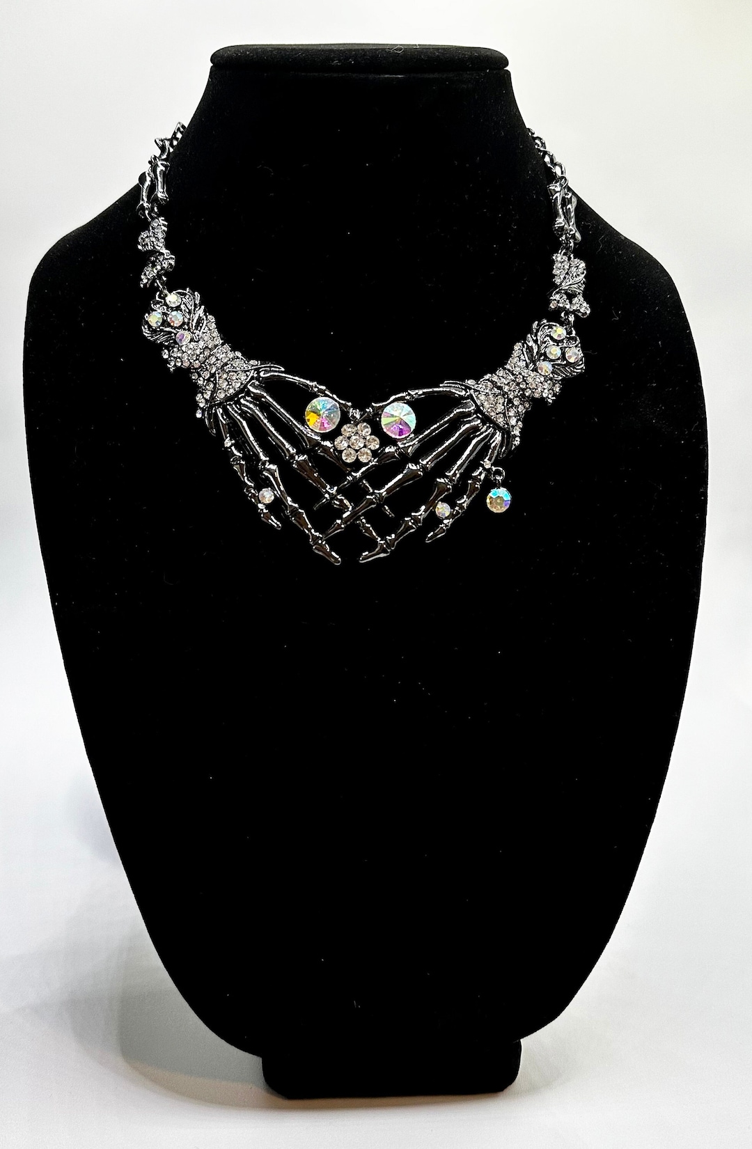 Skeleton Hands Necklace With Rhinestones - Skeleton Statement Jewelry ...