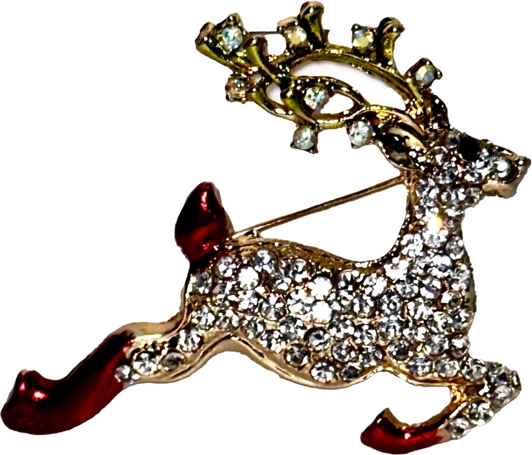 Dancing Rhinestone Rudolf Reindeer and Dog Brooches for Christmas ...