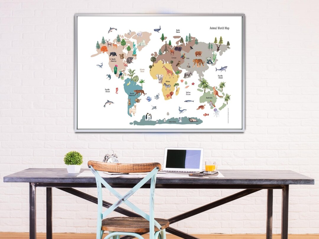 Mapa do Mundo Animal Mapa do Mundo Cartaz Animais do Mundo Impressão ...