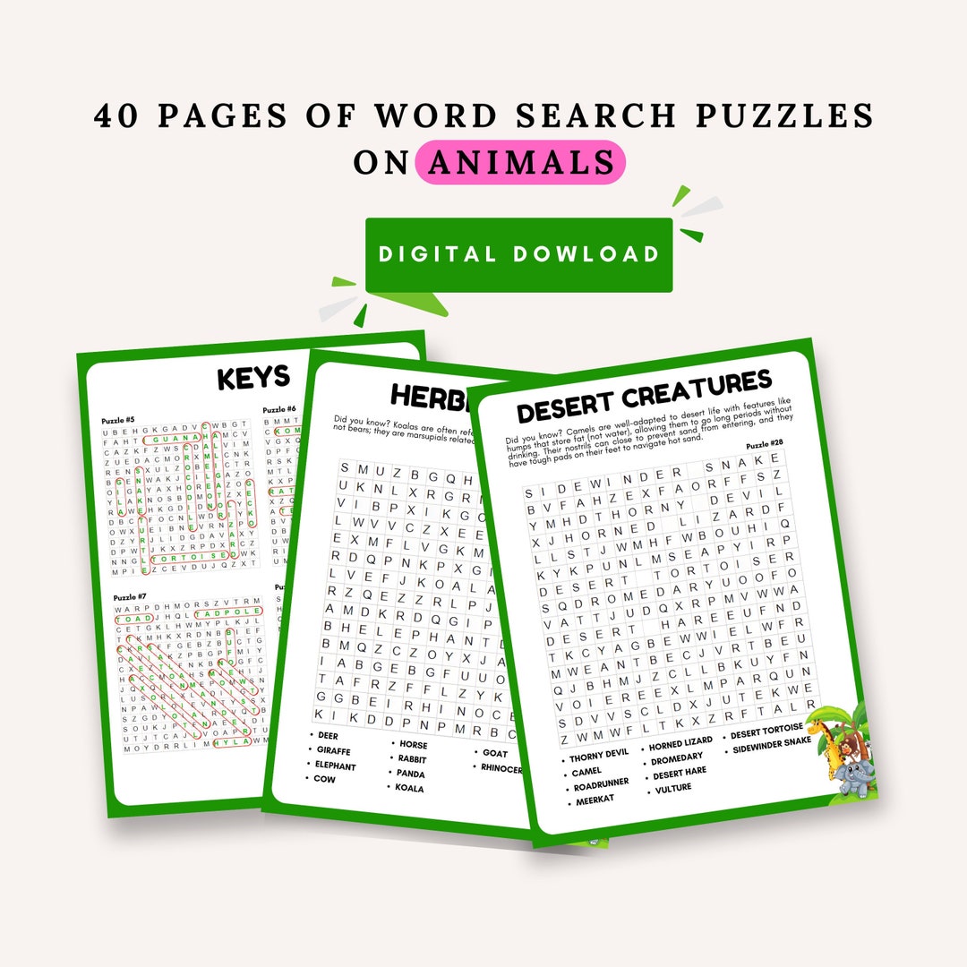 Discover Animal Kingdom: 40 Word Search Puzzles Printable - Etsy