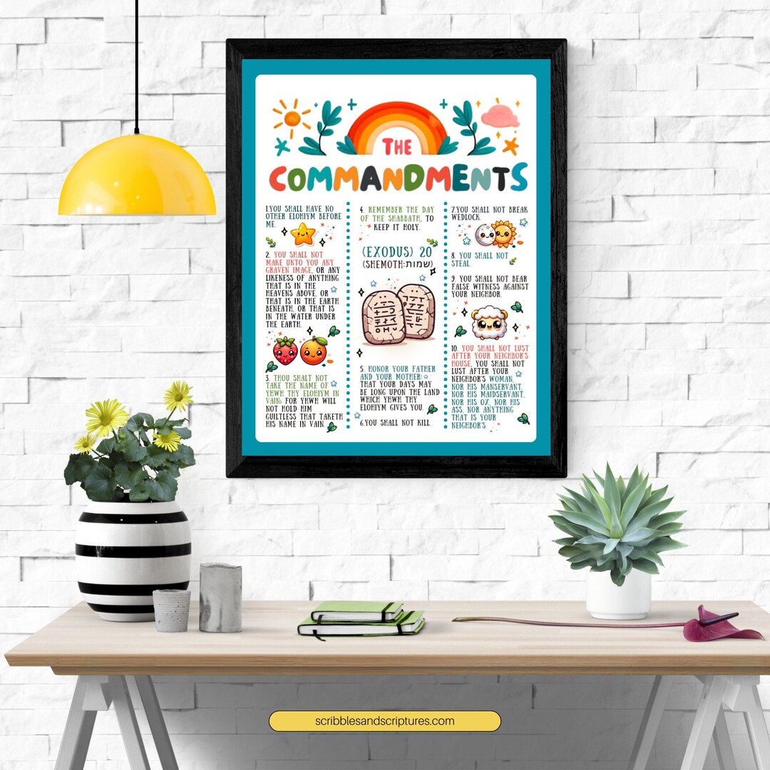 Children's Illustrated Ten Commandments Poster - Exodus 20 Educational ...