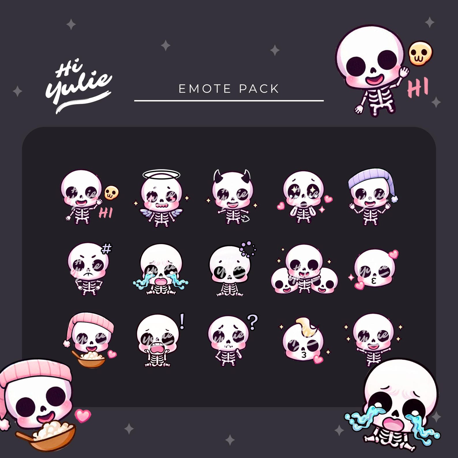SKELETON Emotes Twitch, Discord, Youtube Streaming Emotes Pack ...