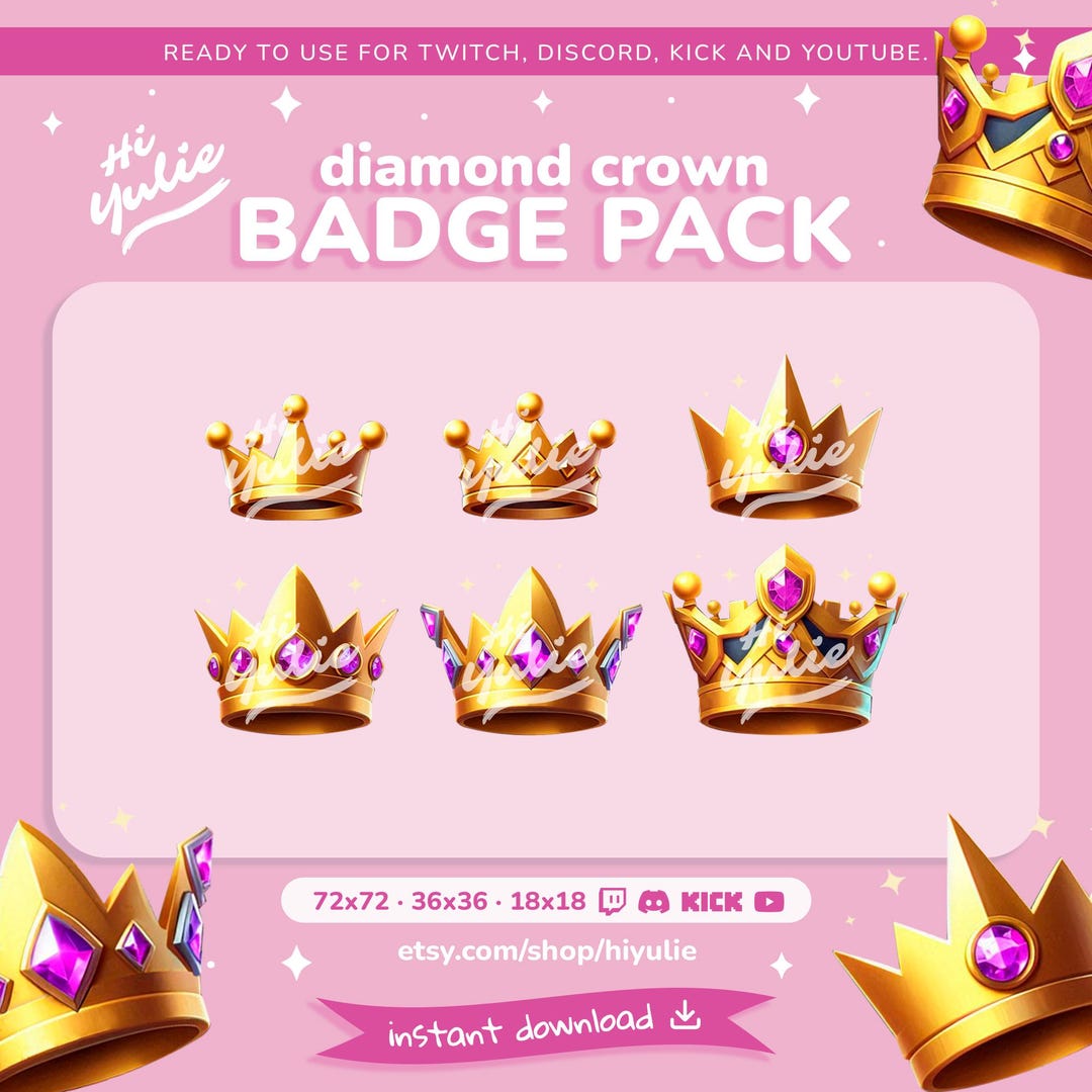 Pink Crown Badges for Twitch, Discord, Kick & Youtube. King, Queen ...