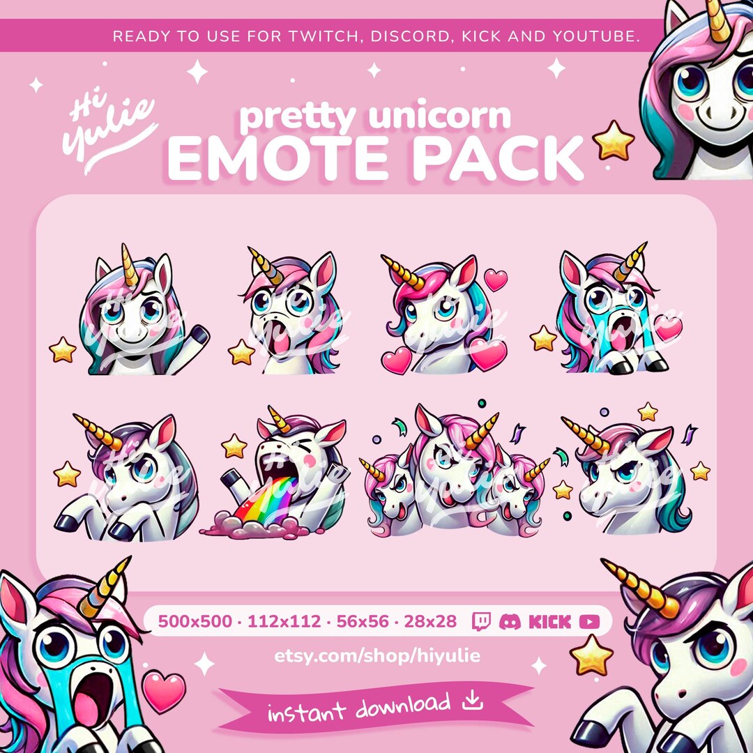UNICORN EMOTES - Twitch, Discord, Youtube Streaming - Cute Kawaii ...