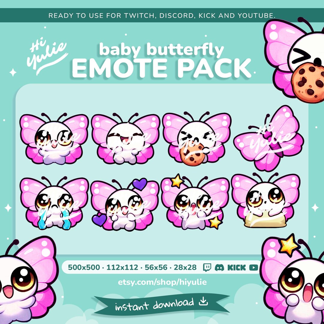 Cute Butterfly Emotes for Twitch and Discord, Kawaii Pink Streaming ...