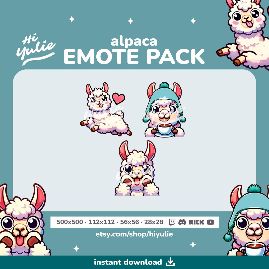 ALPACA EMOTES Twitch, Discord, Youtube Streaming Funny, Cute, Cozy, in ...