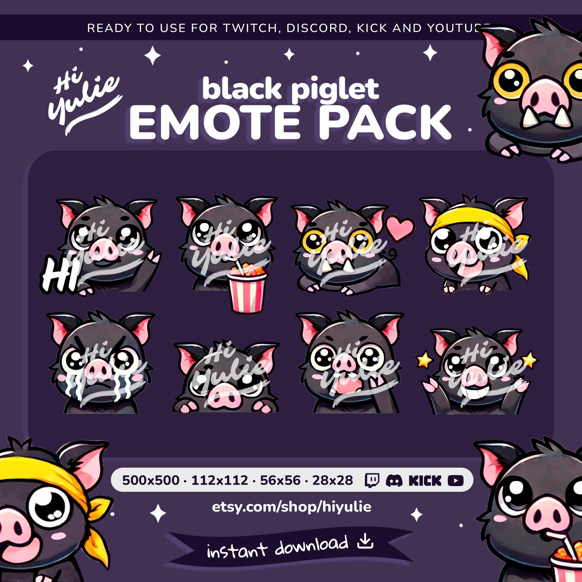 BLACK PIGLET EMOTES - Twitch, Discord, Youtube Streaming - Hi, Drinking ...