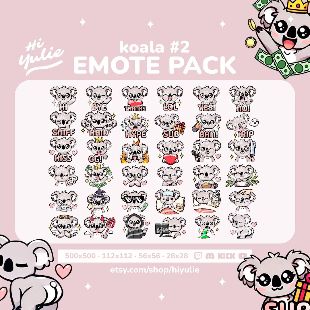 36 KOALA EMOTES 2 Twitch, Discord, Youtube Streaming Hi, Bye, Thanks ...