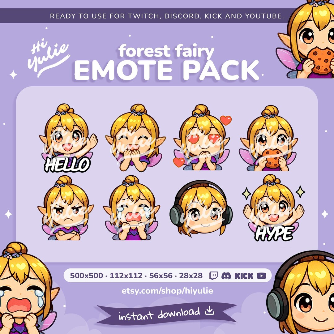 Blonde Forest Fairy Emotes for Twitch, Discord, Kick, Youtube (digital ...