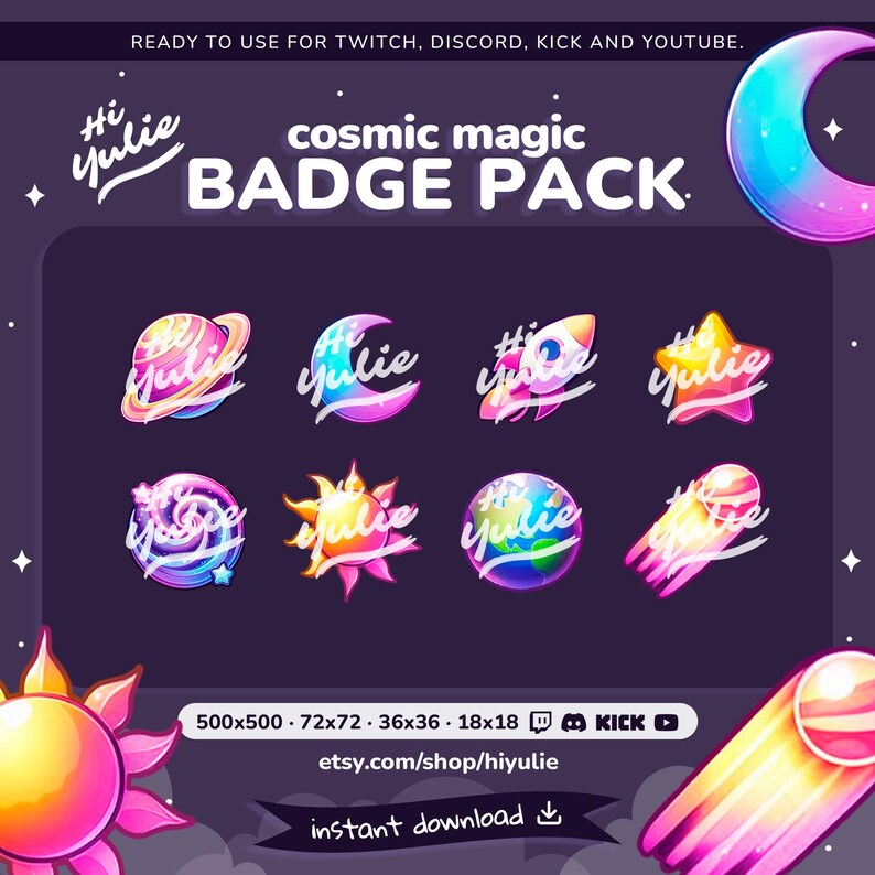 Cosmic Magic Twitch Badges, Galaxy Stars Badge Pack, Cute Cosmic Badges ...