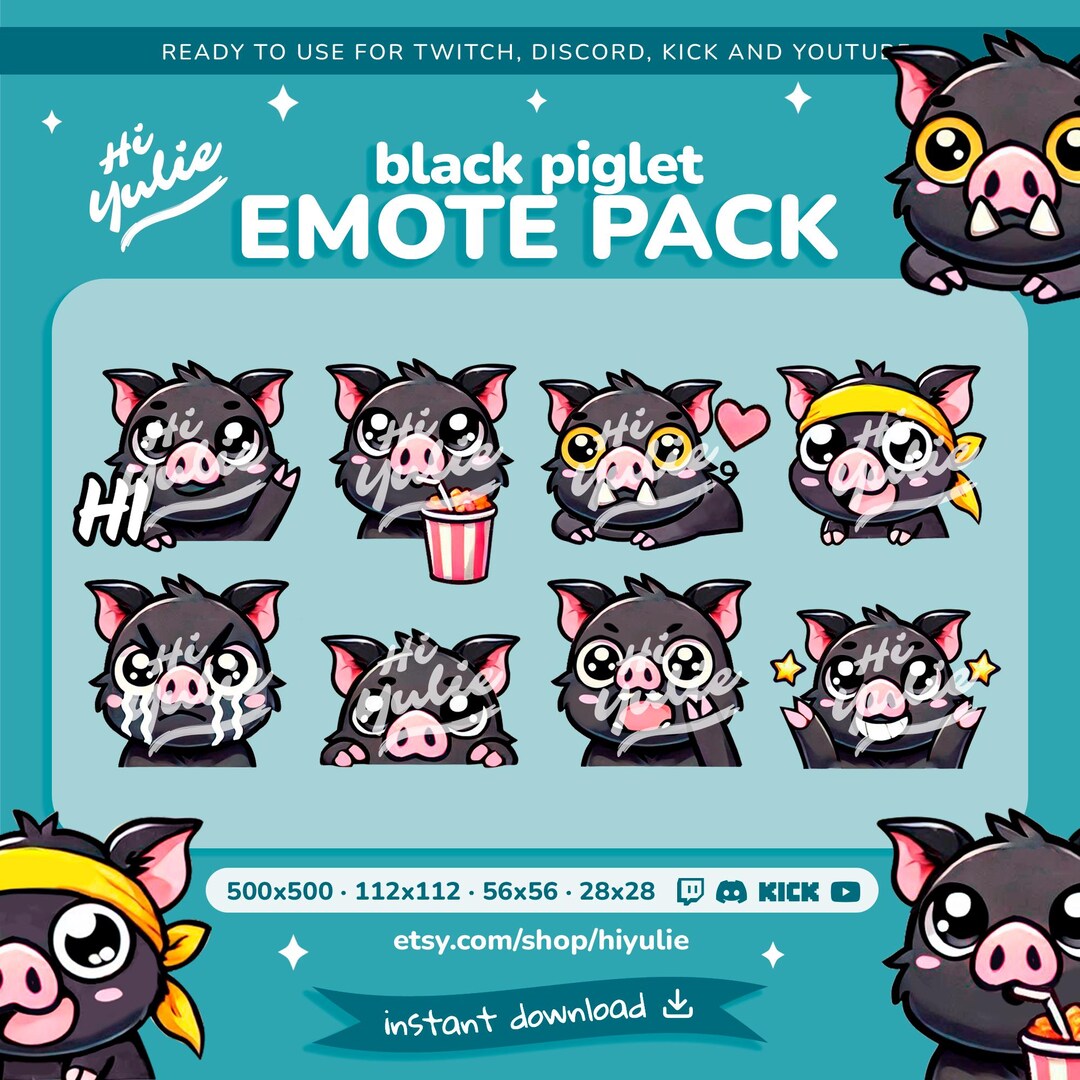 BLACK PIGLET EMOTES - Twitch, Discord, Youtube Streaming - Hi, Drinking ...