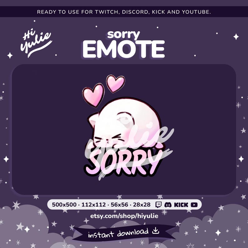 Sorry Cat Emote for Twitch, Discord, Kick and Youtube (digital Download ...