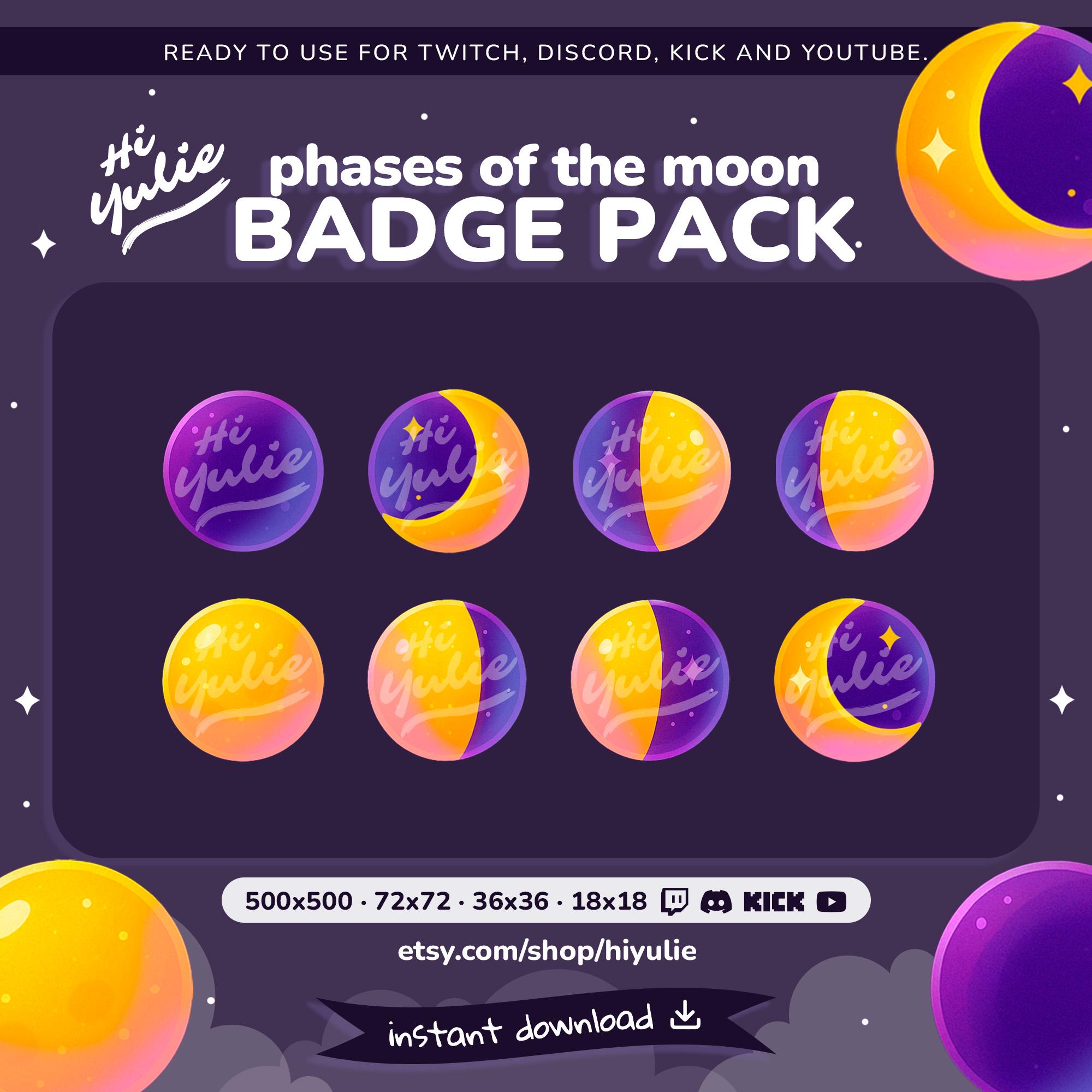 PHASES MOON BADGES for Twitch, Discord, Kick, and Youtube Streaming - Etsy