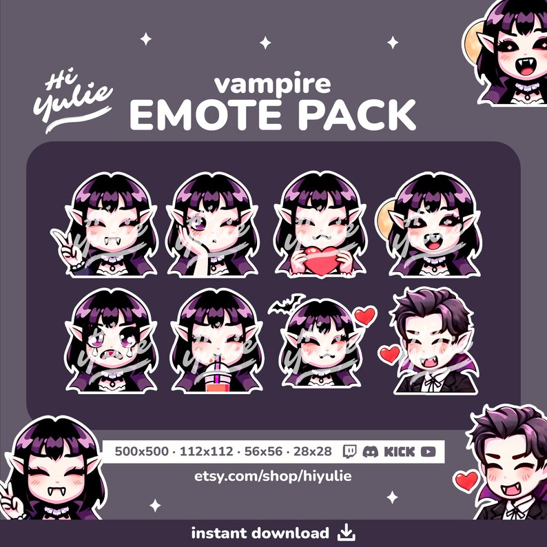 VAMPIRE EMOTES Twitch, Discord, Youtube Streaming Vampire Girl in Love ...