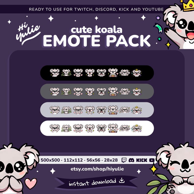Koala Emotes for Twitch, Discord, Kick, Youtube (digital Download) - Etsy
