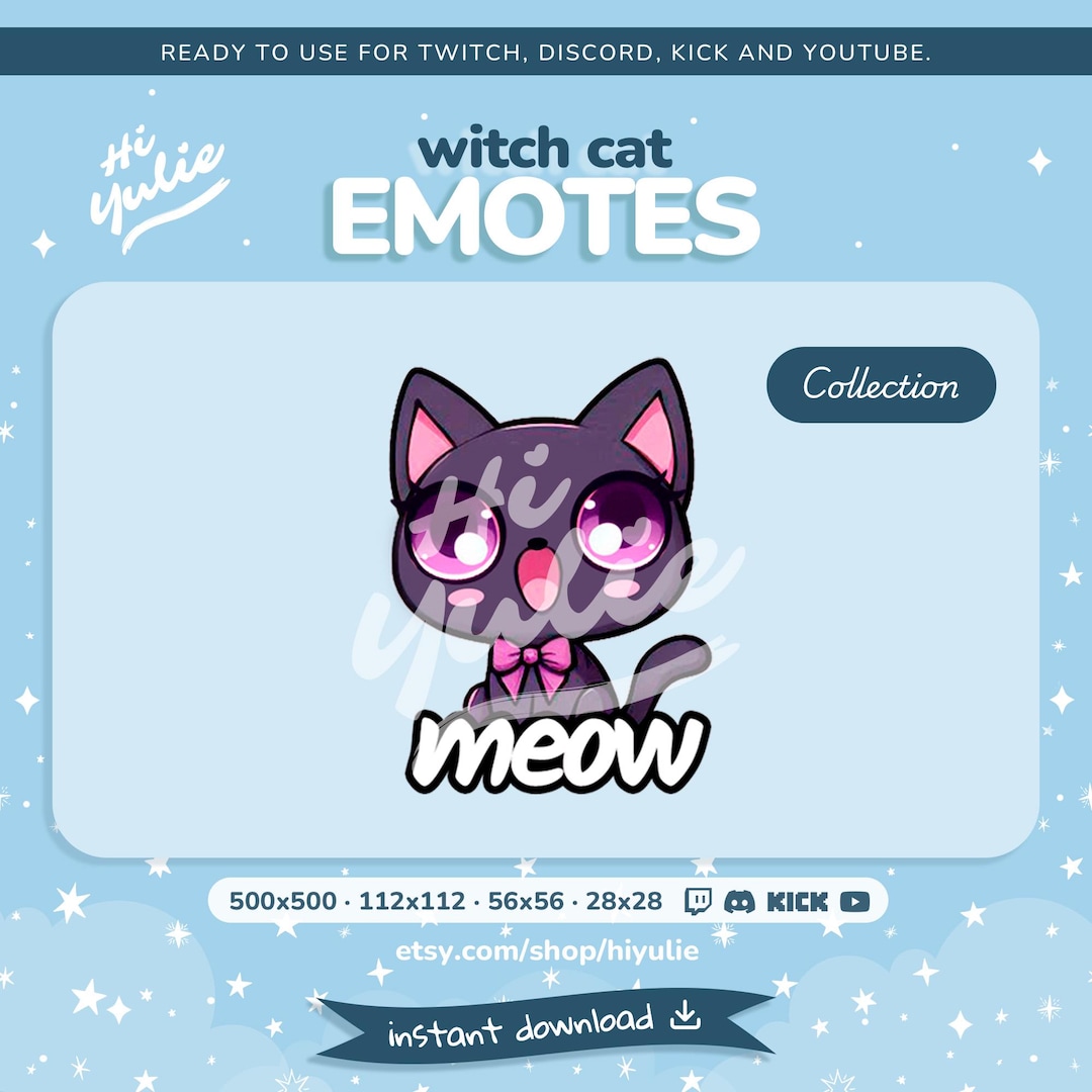 Witch Cat Emote Meow for Twitch, Discord, Kick, Youtube (digital ...