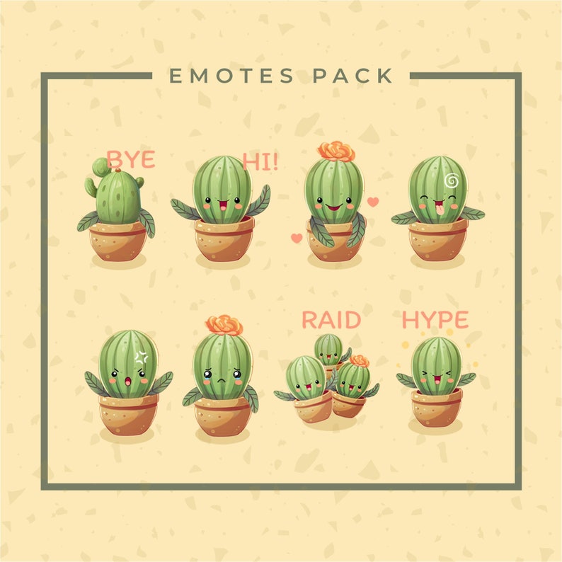 CACTUS EMOTES 8 / Cute Cactus / Twitch / Discord / Youtube / Streaming ...