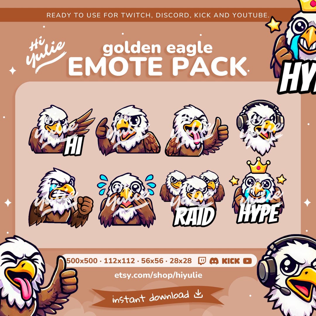 Golden Eagle Emotes for Twitch and Discord, Gaming Streamer Emotes ...
