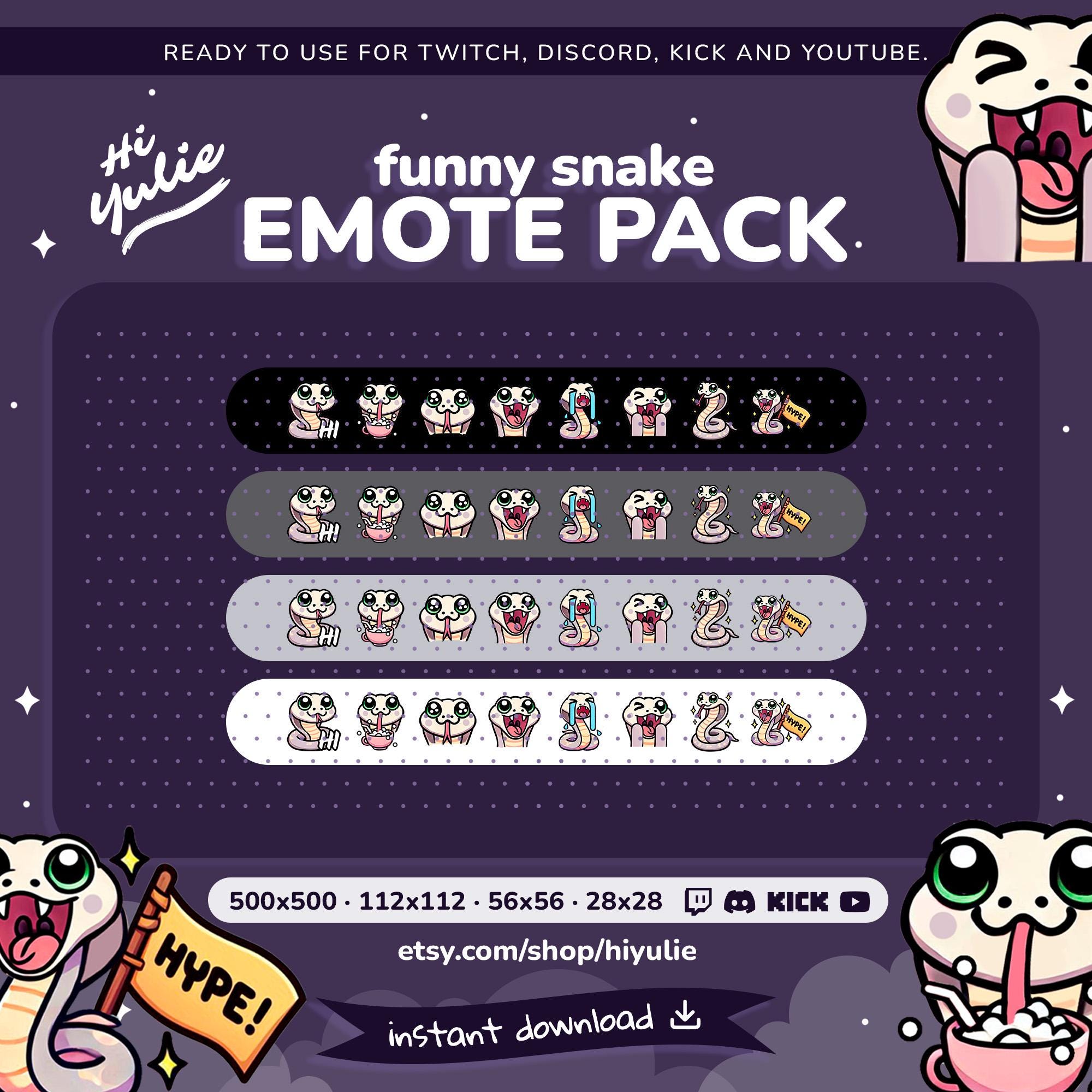 Funny Snake Emotes for Twitch & Discord, Funny Streaming Assets, Kawaii ...