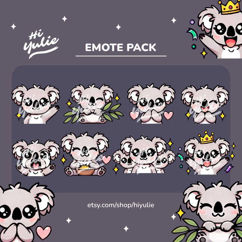 KOALA EMOTES 1 Twitch, Discord, Youtube Streaming Koala Waving, Loving ...