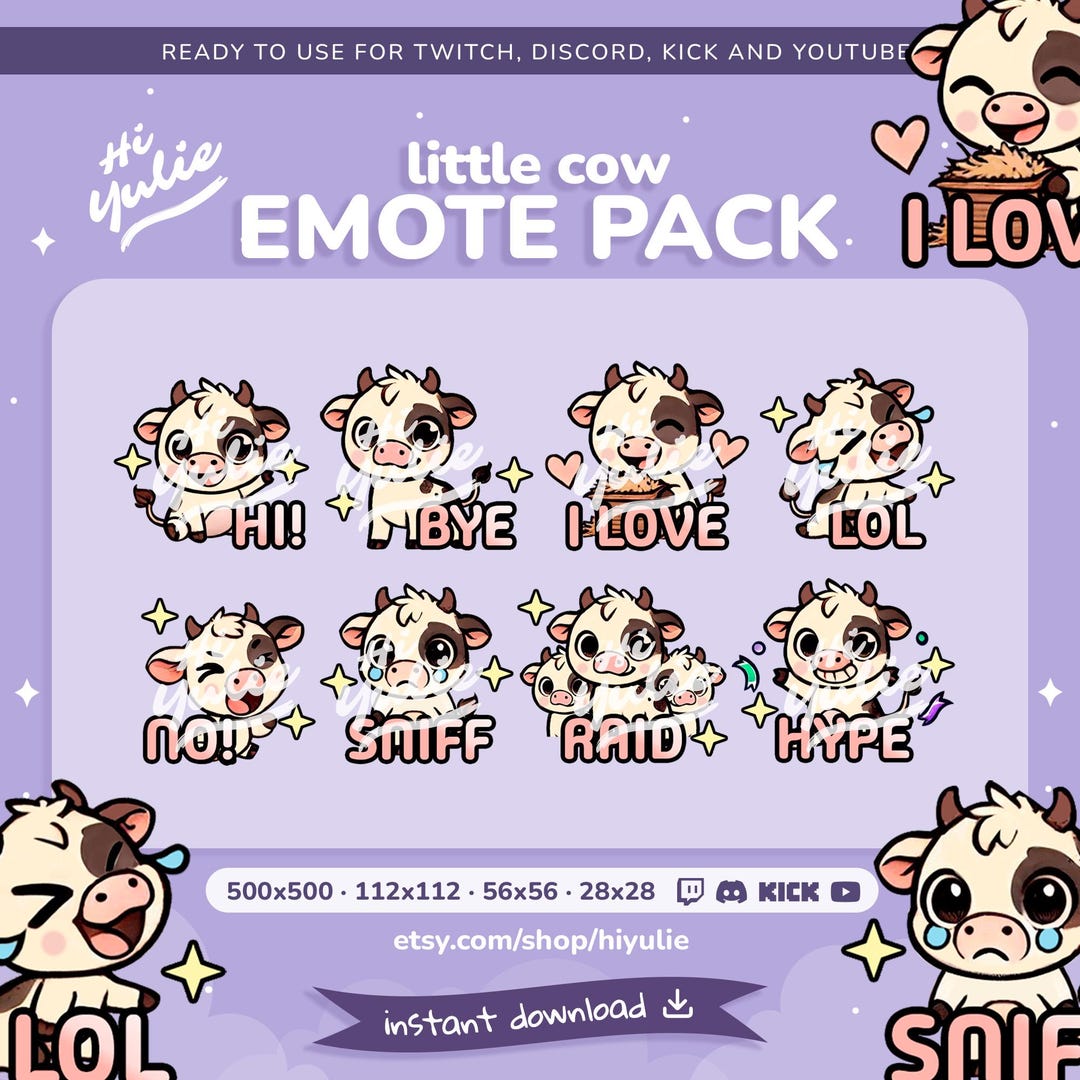 Little Cow Emotes for Twitch and Discord, Kawaii Streamer Emote Pack ...