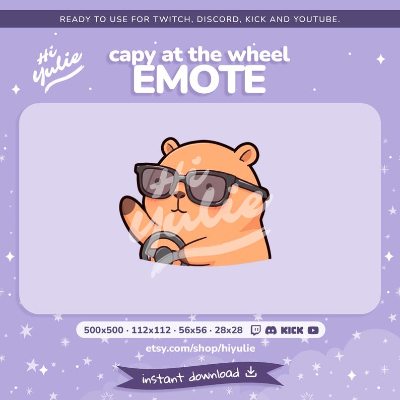 Car Capybara Emote for Twitch, Discord, Kick, Youtube (digital Download ...