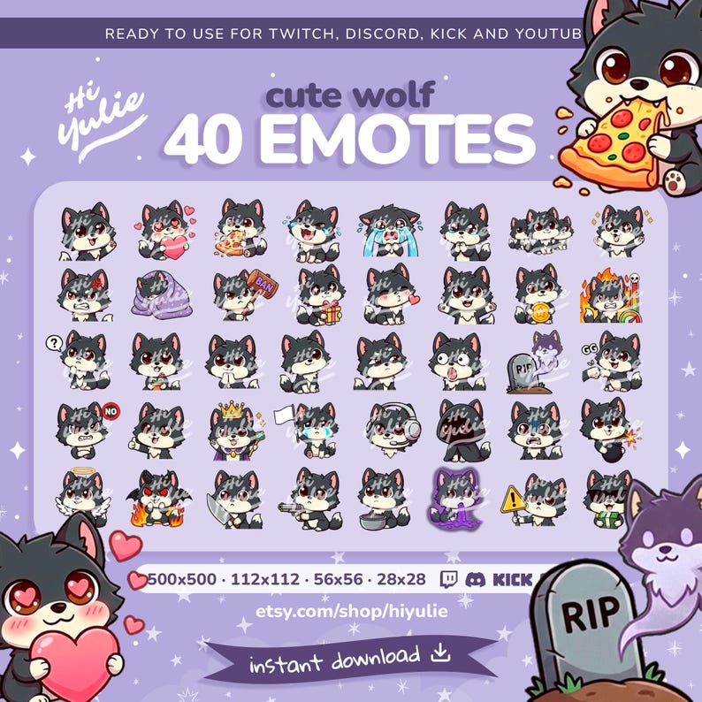 Black Wolf 40 Emote Pack for Twitch, Discord, Youtube (digital Download ...