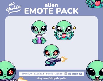 Kawaii Chibi Alien Emotes Part 1 for Twitch, Discord, Kick, Youtube ...
