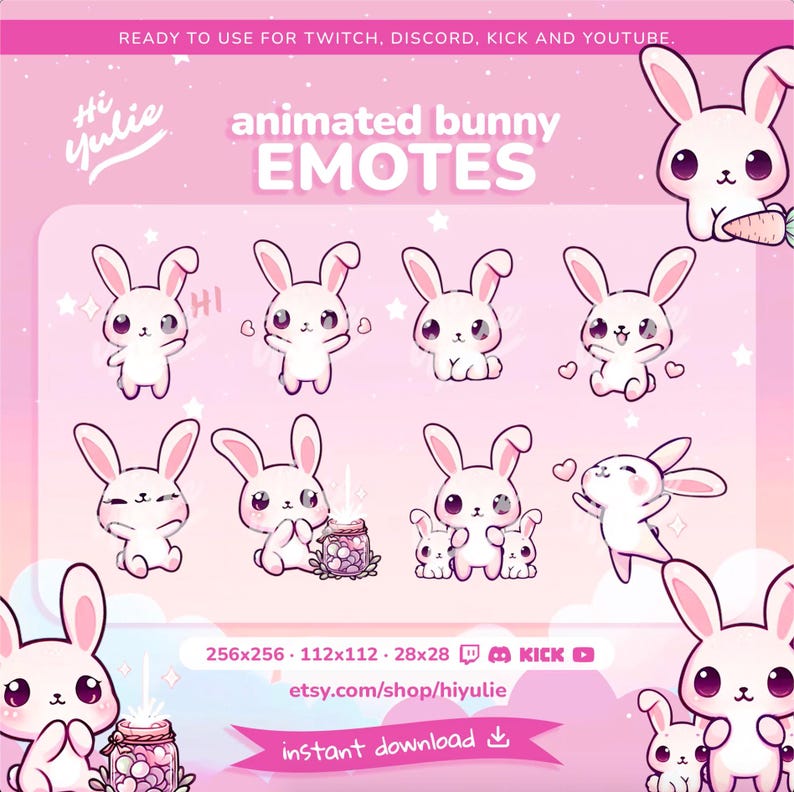 BUNNY ANIMATED EMOTES - Twitch, Discord, Youtube Streaming - Little ...