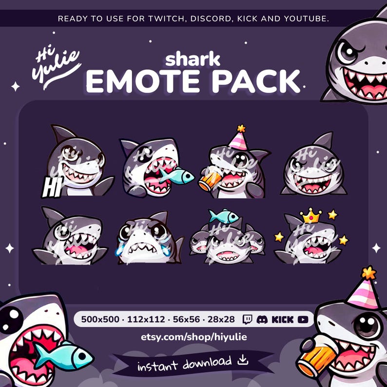 Shark Emotes for Twitch, Discord, Kick, Youtube (digital Download) - Etsy