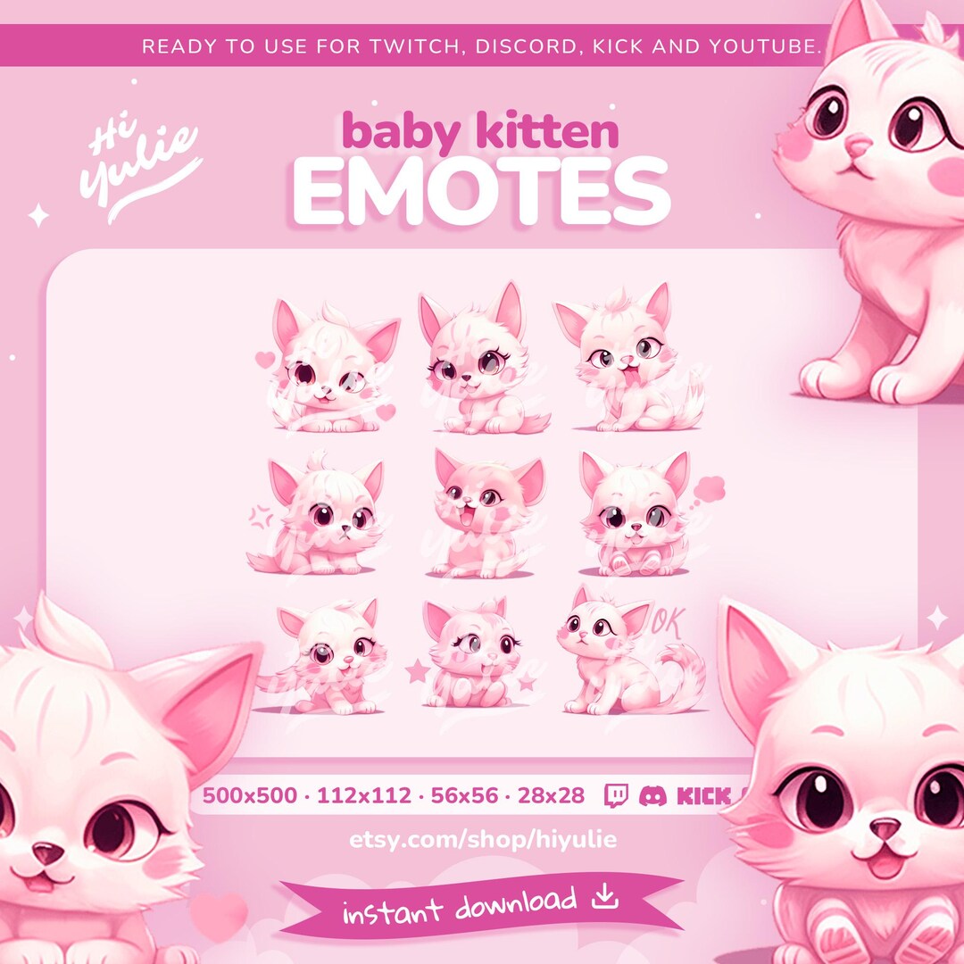 Pink Kitten Emotes for Twitch, Discord, Kick, Youtube (digital Download ...