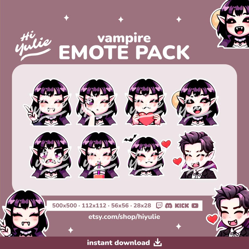 VAMPIRE EMOTES Twitch, Discord, Youtube Streaming Vampire Girl in Love ...