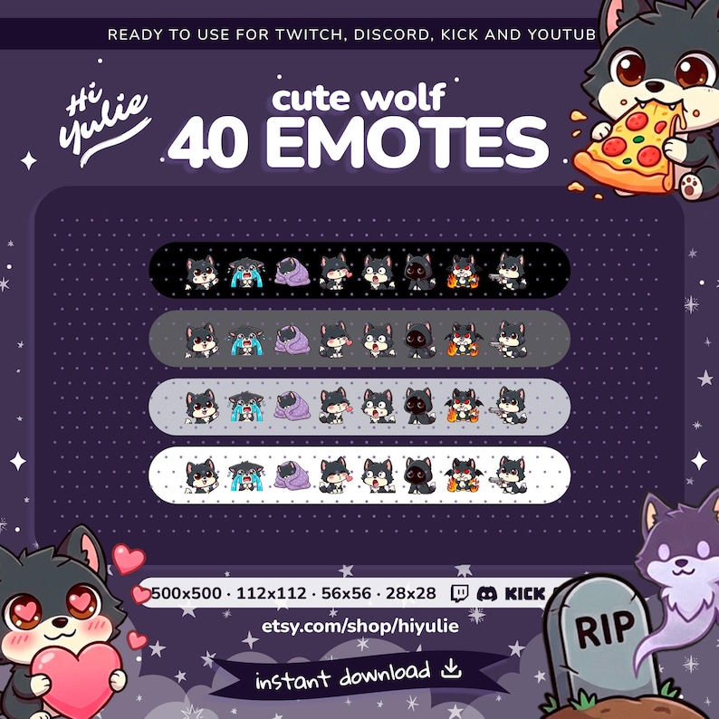 Black Wolf 40 Emote Pack for Twitch, Discord, Youtube (digital Download ...