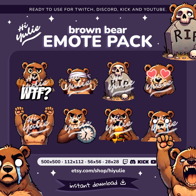 BROWN BEAR EMOTES for Twitch, Discord, Kick, and Youtube Streaming ...