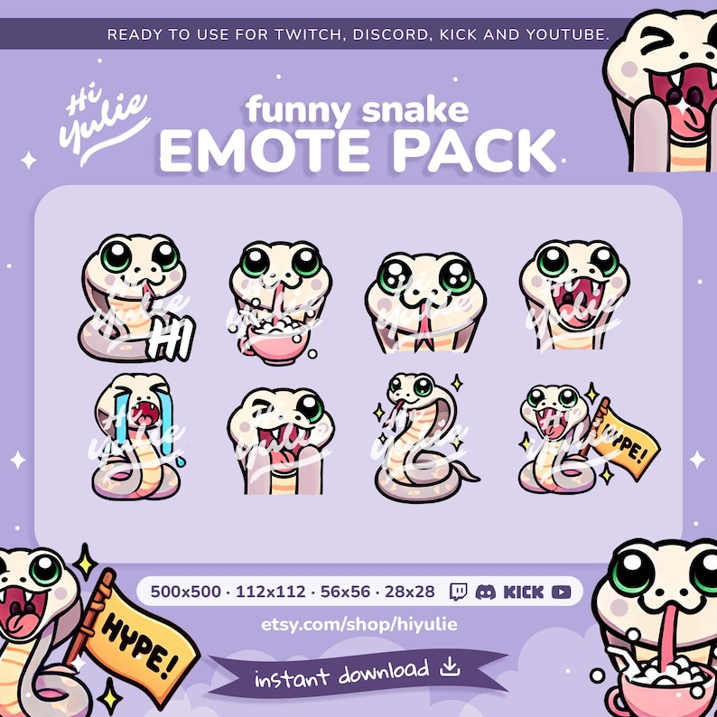 Funny Snake Emotes for Twitch & Discord, Funny Streaming Assets, Kawaii ...