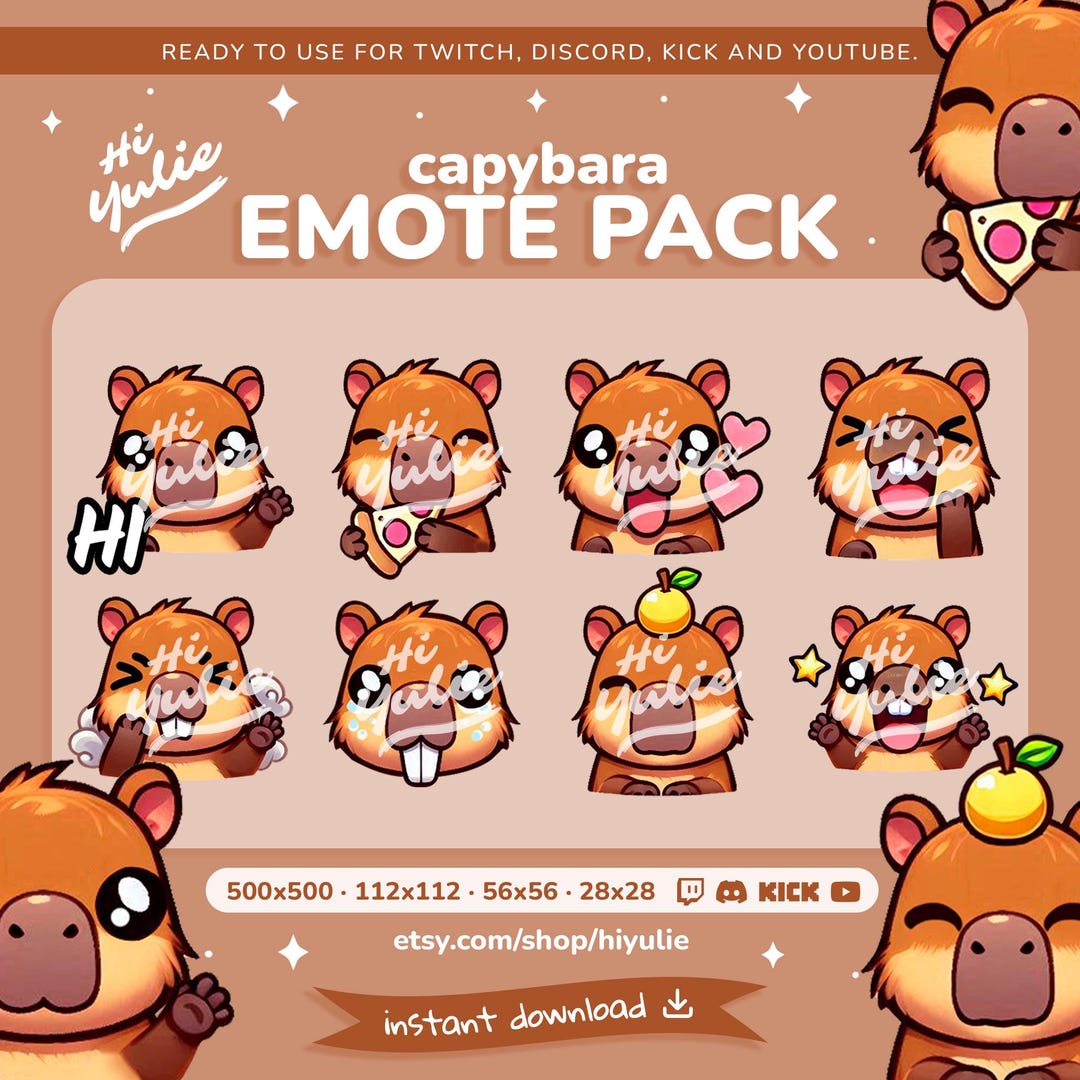 CAPYBARA EMOTES for Twitch, Discord, Kick, and Youtube Streaming - Etsy
