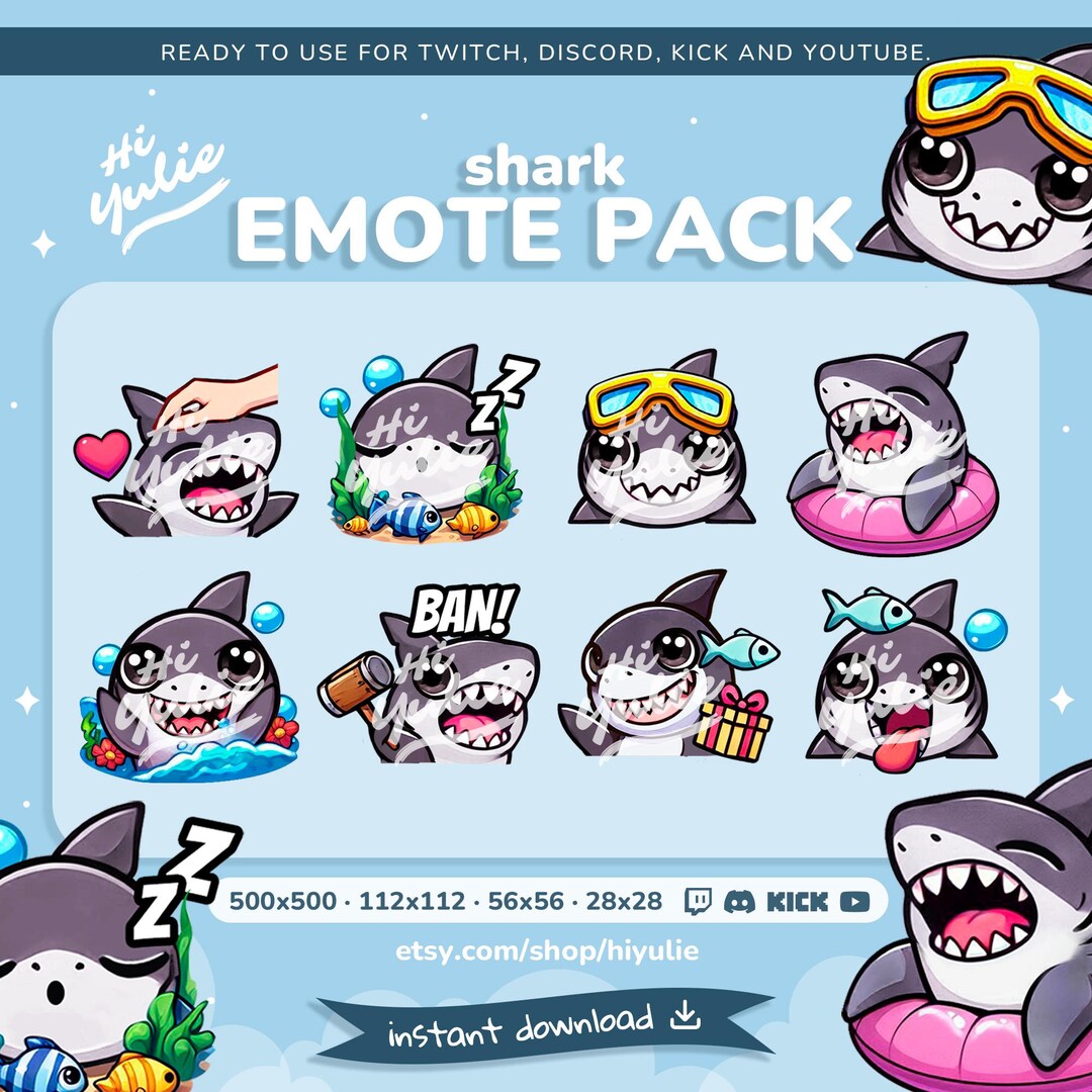 Shark Emotes for Twitch and Discord, Funny Streamer Shark Pack, Animal ...